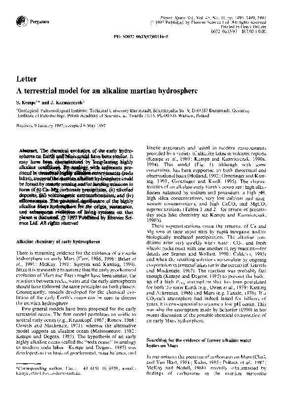(PDF) A terrestrial model for an alkaline martian hydrosphere