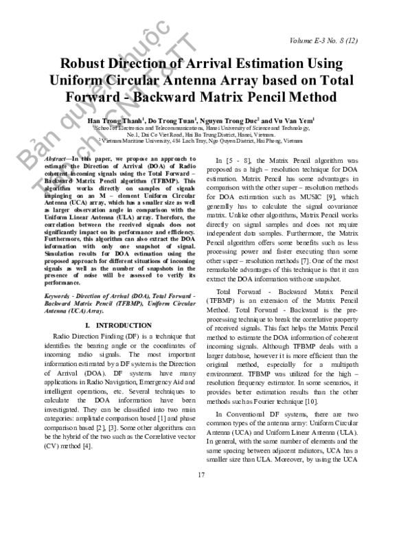 (PDF) Robust Direction of Arrival Estimation Using Uniform Circular ...
