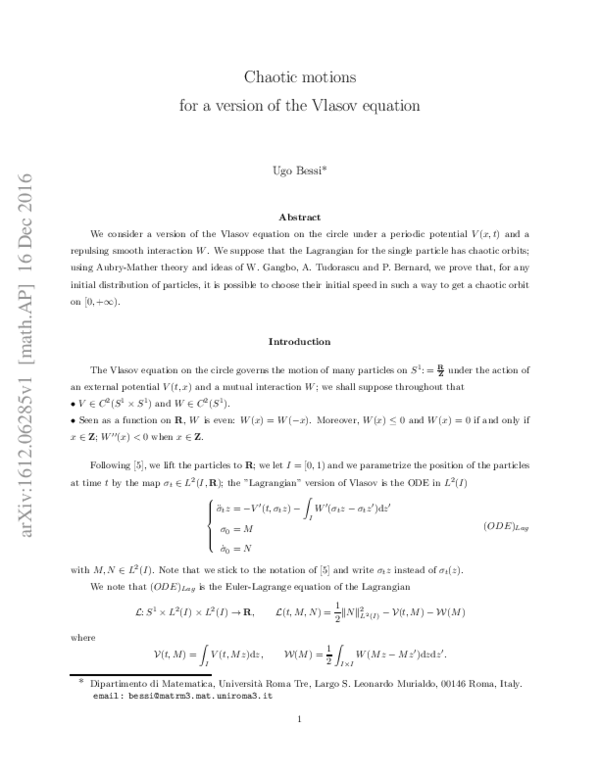 (PDF) Chaotic motions for a version of the Vlasov equation