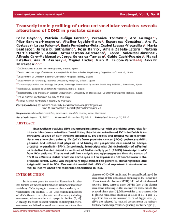 (PDF) Transcriptomic profiling of urine extracellular vesicles reveals ...