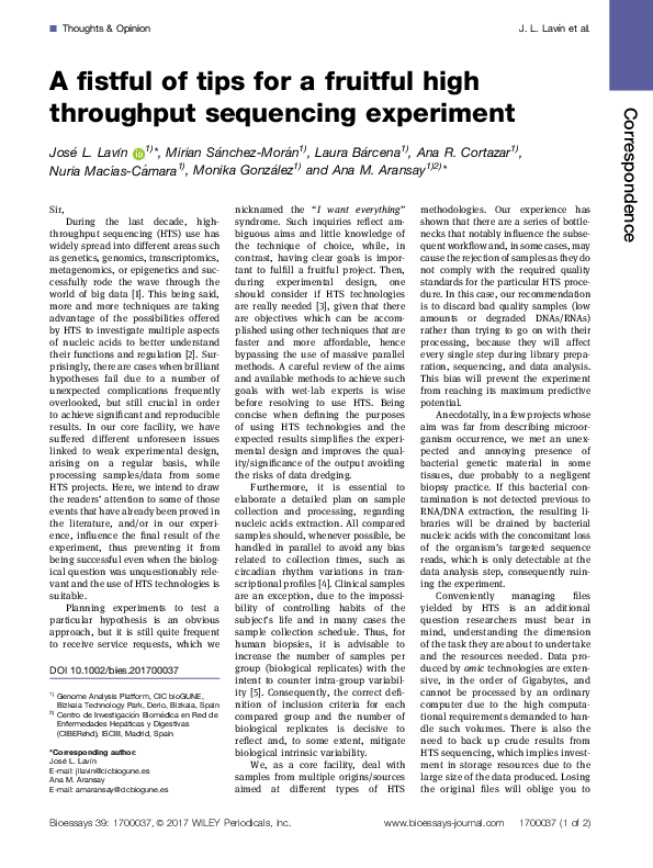 (PDF) A fistful of tips for a fruitful high throughput sequencing ...