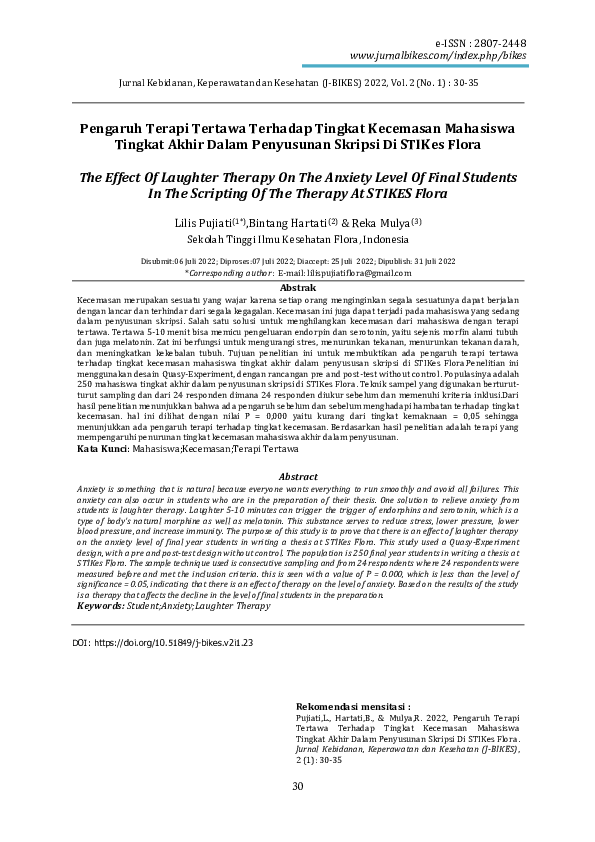 (PDF) Pengaruh Terapi Tertawa Terhadap Tingkat Kecemasan Mahasiswa Tingkat Akhir Dalam ...