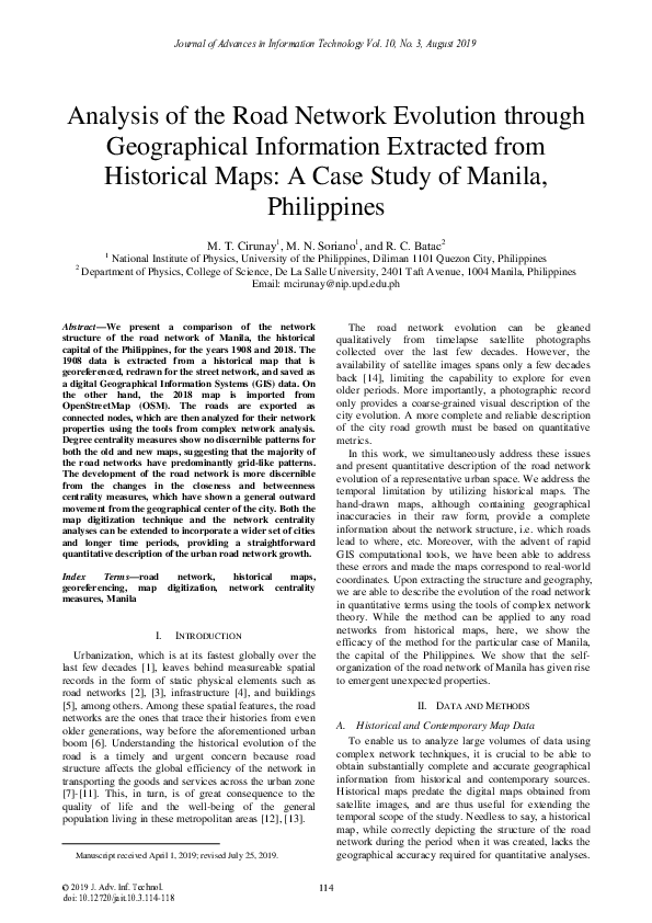 (PDF) Analysis of the Road Network Evolution through Geographical ...