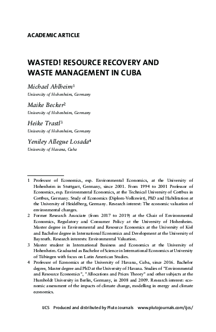 (PDF) Wasted! Resource Recovery and Waste Management in Cuba