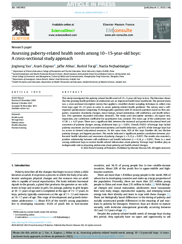 (PDF) Assessing puberty-related health needs among 10−15-year-old boys ...