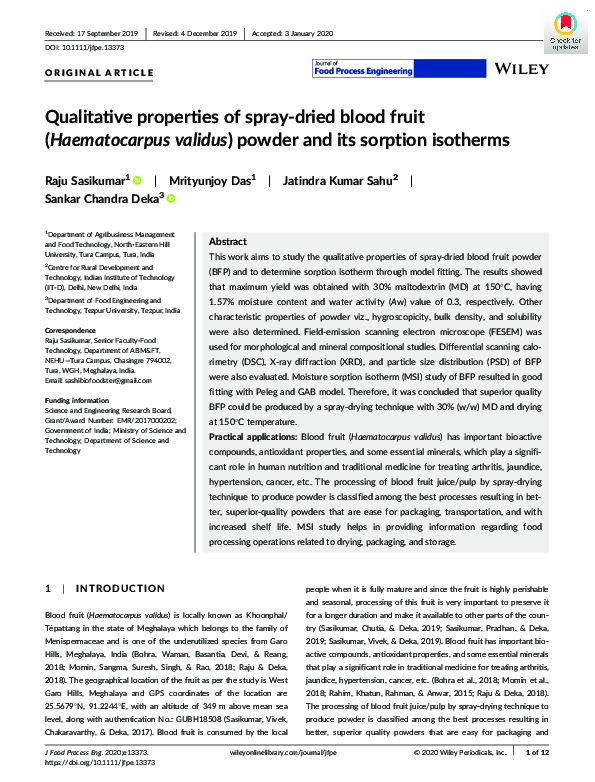 (PDF) Qualitative properties of spray‐dried blood fruit ( Haematocarpus ...
