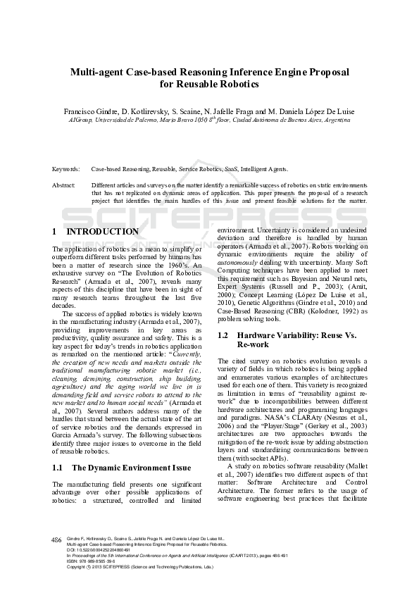 (PDF) Multi-agent Case-based Reasoning Inference Engine Proposal for Reusable Robotics | Daniela ...