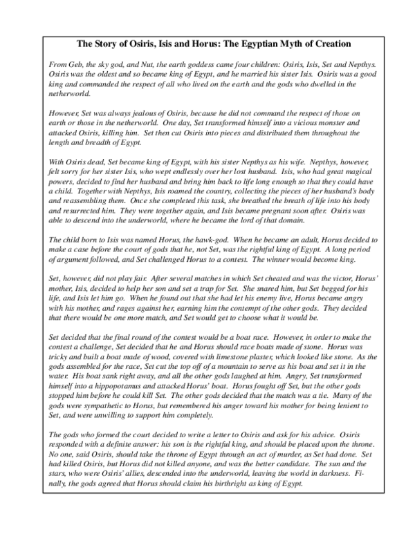 (PDF) The Story of Osiris, Isis and Horus: The Egyptian Myth of Creation