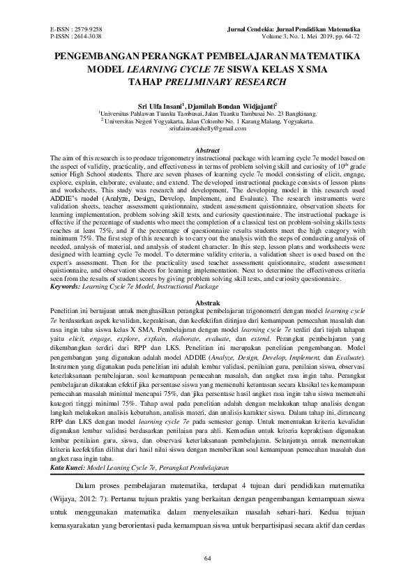 (PDF) Pengembangan Perangkat Pembelajaran Matematika Model Learning Cycle 7e Siswa Kelas X SMA ...