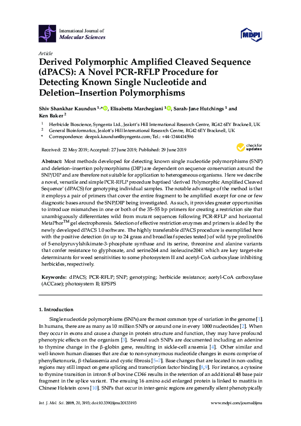 (PDF) Derived Polymorphic Amplified Cleaved Sequence (dPACS): A Novel PCR-RFLP Procedure for ...