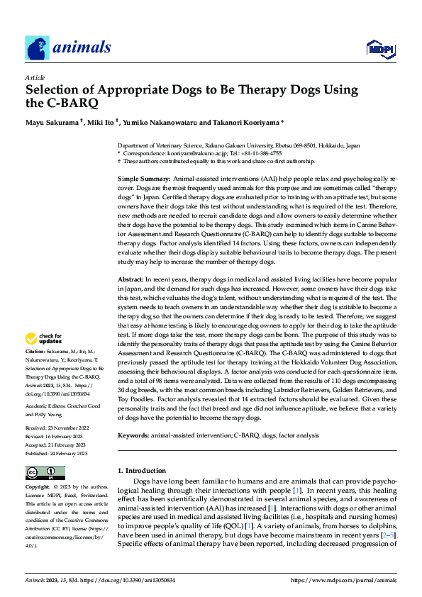 (PDF) Selection of Appropriate Dogs to Be Therapy Dogs Using the C-BARQ