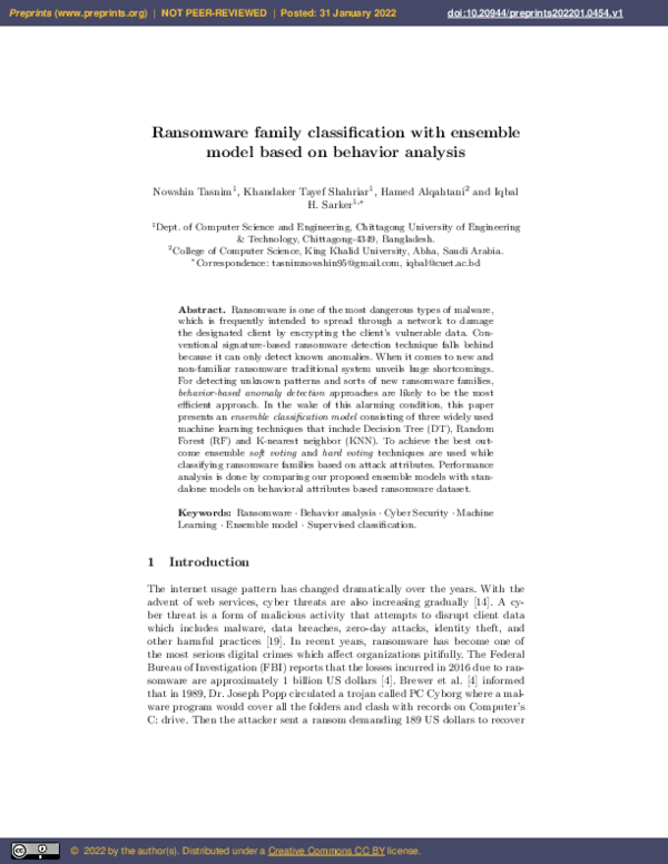 (PDF) Ransomware Family Classification With Ensemble Model Based On Behavior Analysis