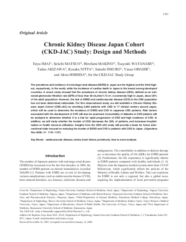 (PDF) Chronic Kidney Disease Japan Cohort (CKD-JAC) Study: Design and ...