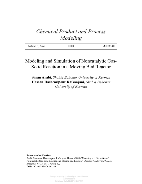 (PDF) Modeling and Simulation of Noncatalytic Gas-Solid Reaction in a ...