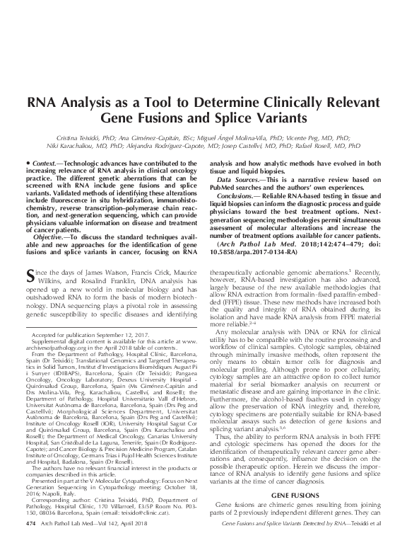 (PDF) RNA Analysis as a Tool to Determine Clinically Relevant Gene ...
