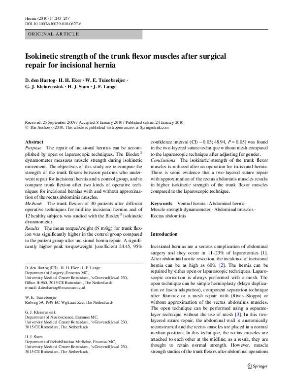 (PDF) Isokinetic strength of the trunk flexor muscles after surgical ...