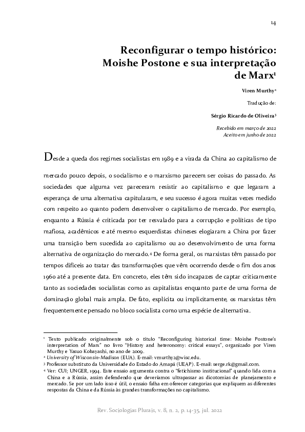 (PDF) Reconfigurar o tempo histórico: Moishe Postone e sua ...