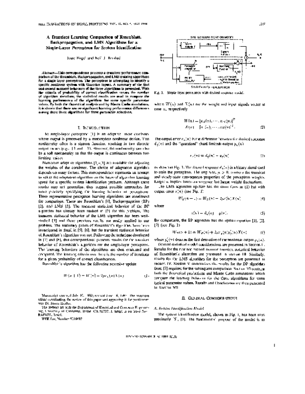 (PDF) A transient learning comparison of Rosenblatt, backpropagation, and LMS algorithms for a ...
