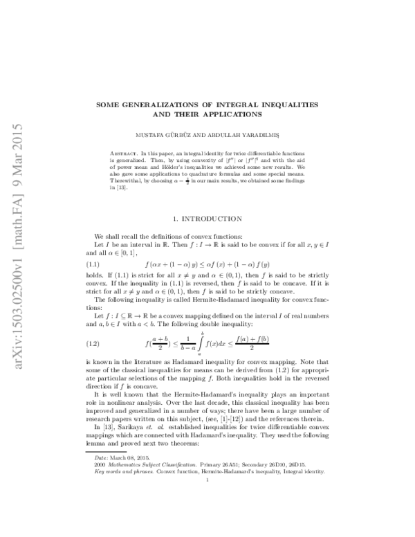 Pdf Some Generalizations Of Integral Inequalities And Their Applications