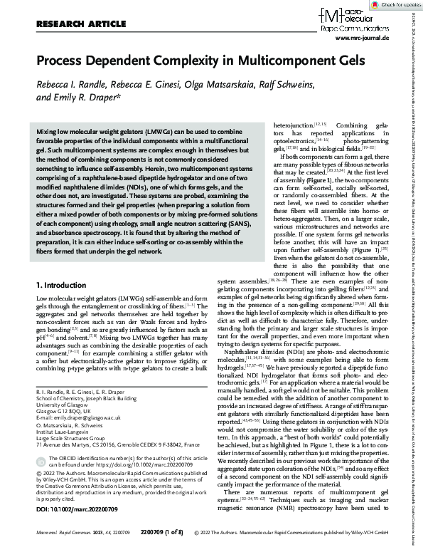 (PDF) Process Dependent Complexity in Multicomponent Gels
