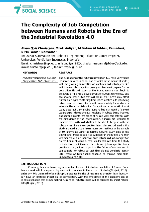 (PDF) The Complexity of Job Competition between Humans and Robots in ...