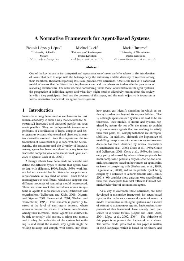 (PDF) A normative framework for agent-based systems