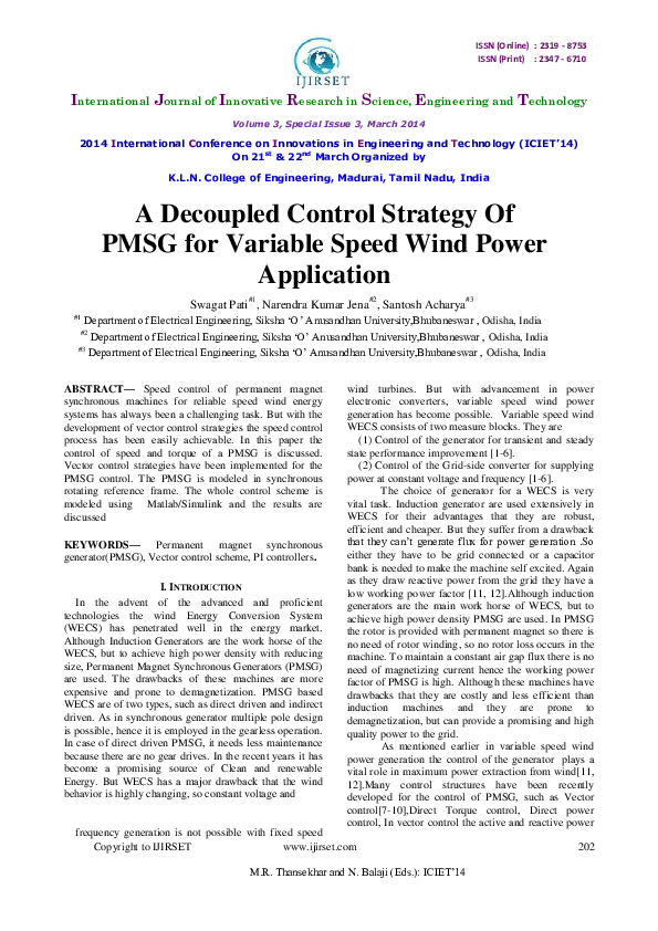 (PDF) A Decoupled Control Strategy OfPMSG for Variable Speed Wind PowerApplication