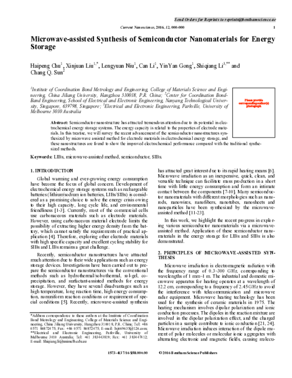 (PDF) Microwave-assisted Synthesis of Semiconductor Nanomaterials for ...