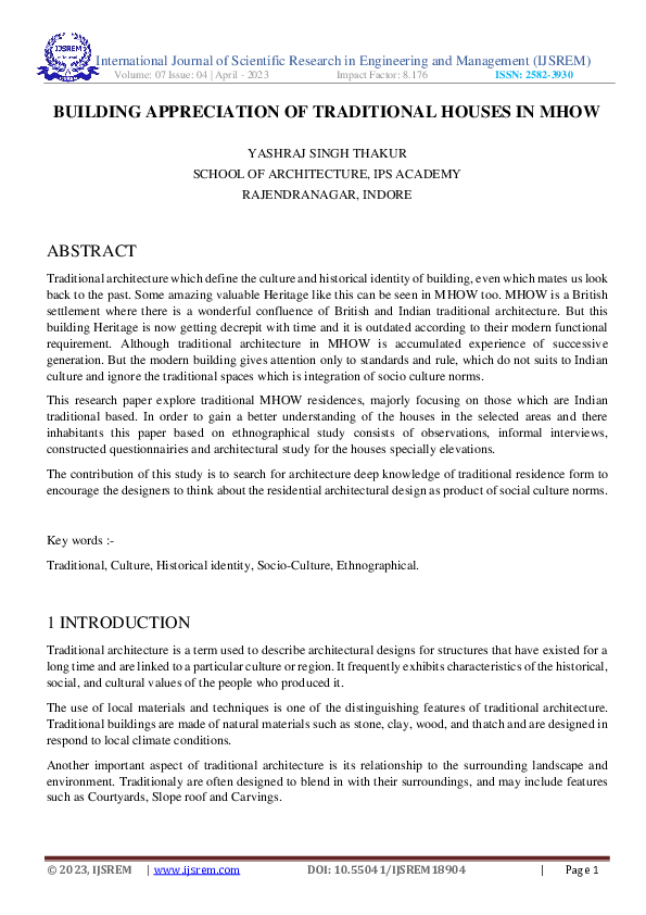 (PDF) Building Appreciation of Traditional Houses in Mhow