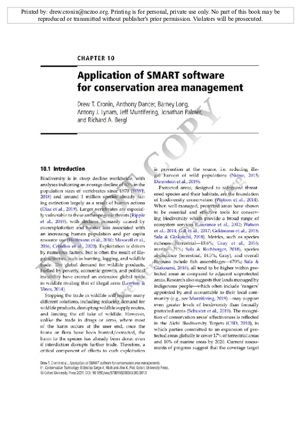 (PDF) Application of SMART software for conservation area management