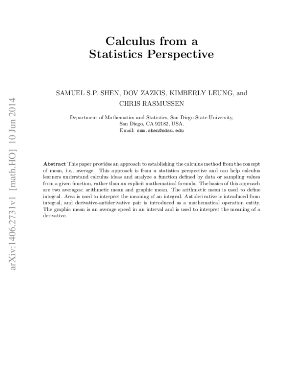 (PDF) Calculus from a Statistics Perspective