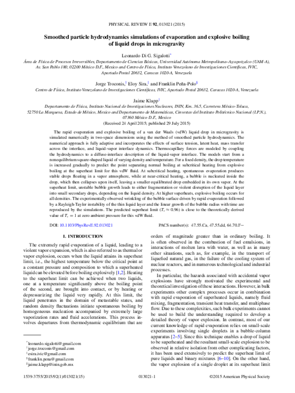 (PDF) Smoothed particle hydrodynamics simulations of evaporation and explosive boiling of liquid ...