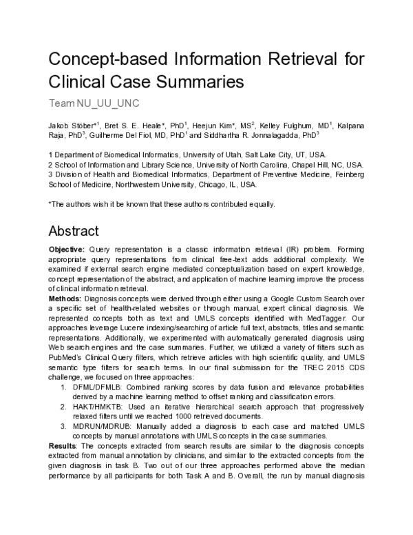 (PDF) Concept based Information Retrieval for Clinical Case Summaries