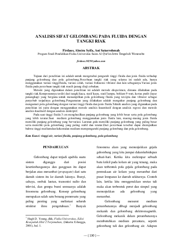 (PDF) Analisis Sifat Gelombang Pada Fluida Dengan Tangki Riak | Almira ...