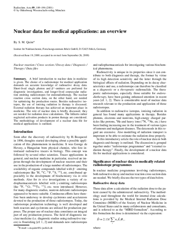 (PDF) Nuclear data for medical applications: an overview