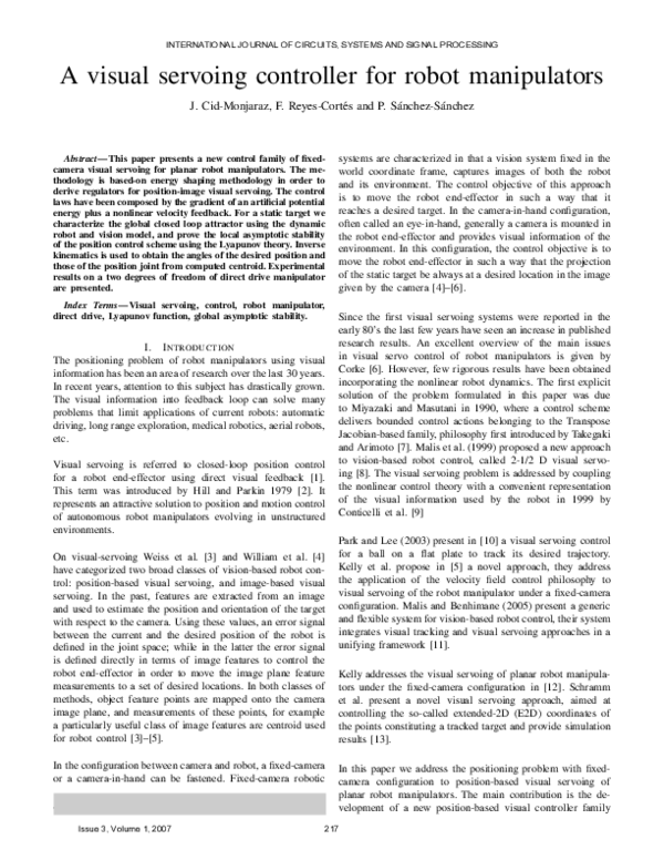 (PDF) Visual Servoing Controller for Robot Manipulators