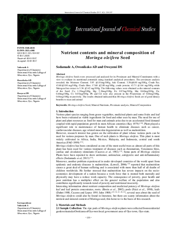 (PDF) Nutrient contents and mineral composition of Moringa oleifera Seed