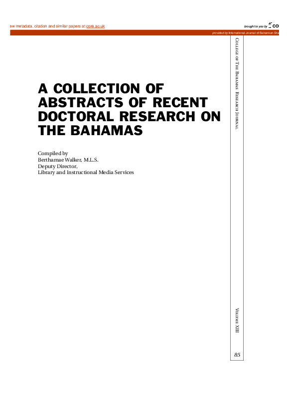 (PDF) A Collection of Abstracts of Recent Doctoral Research on The Bahamas