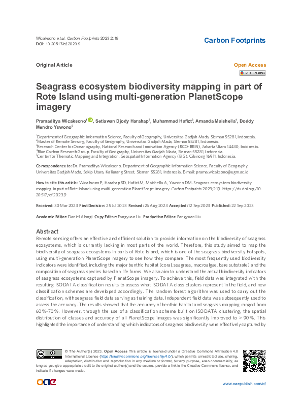 (PDF) Seagrass ecosystem biodiversity mapping in part of Rote Island using multi-generation ...