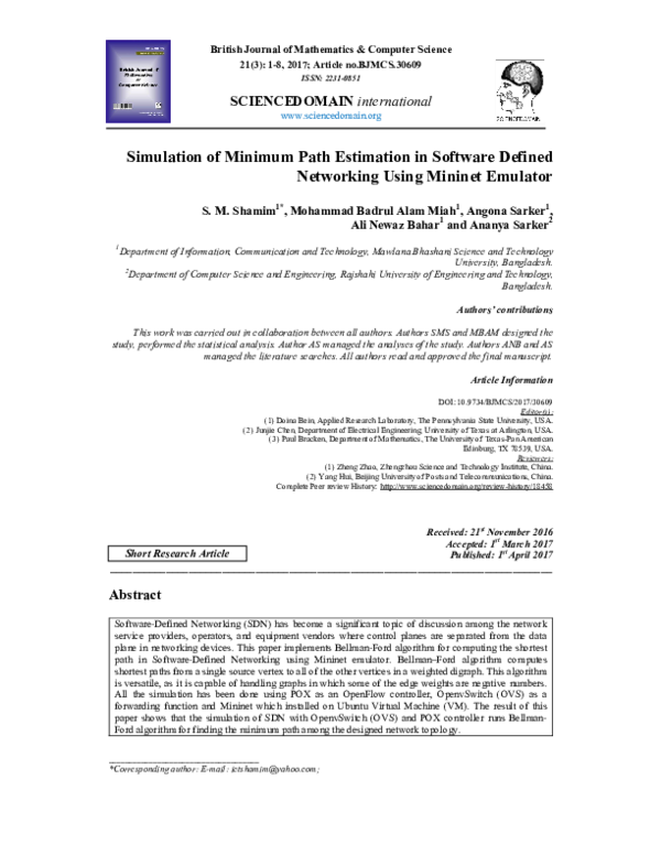 (PDF) Simulation of Minimum Path Estimation in Software Defined ...