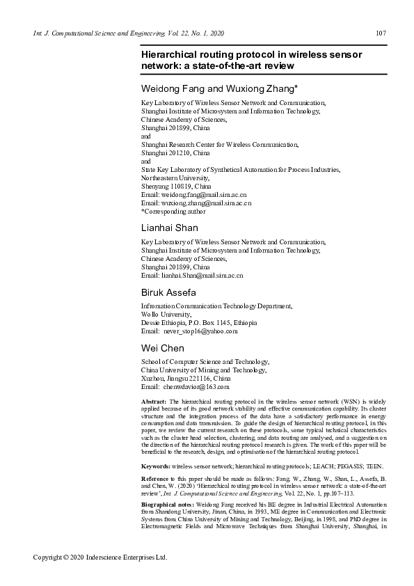 (PDF) Review of Hierarchical Routing in WSNs