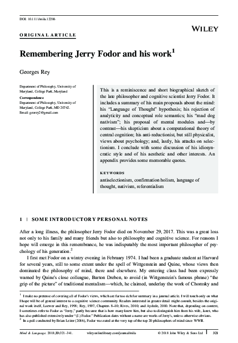 (PDF) Remembering Jerry Fodor and his work