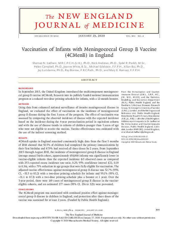 (PDF) Vaccination of Infants with Meningococcal Group B Vaccine (4CMenB ...