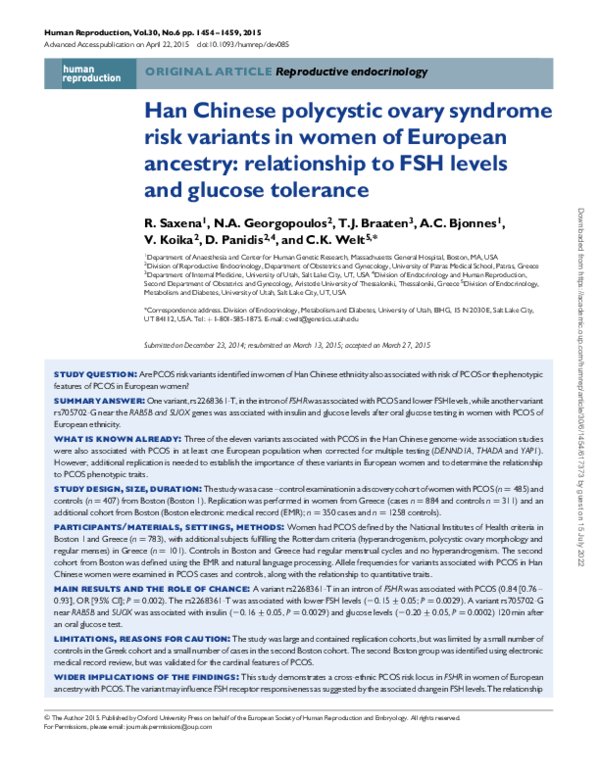 (PDF) Han Chinese polycystic ovary syndrome risk variants in women of ...