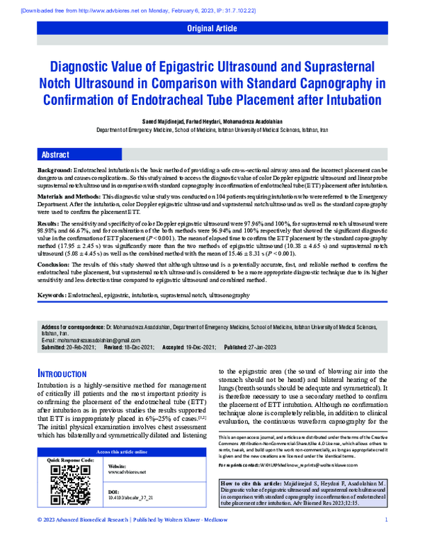 (PDF) Diagnostic value of epigastric ultrasound and suprasternal notch ultrasound in comparison ...