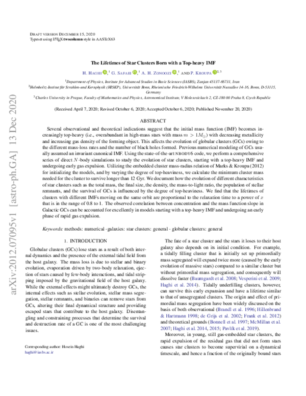 (PDF) The Lifetimes of Star Clusters Born with a Top-heavy IMF | Pavel ...