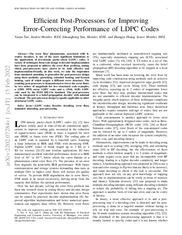 (PDF) Efficient Post-Processors for Improving Error-Correcting Performance of LDPC Codes
