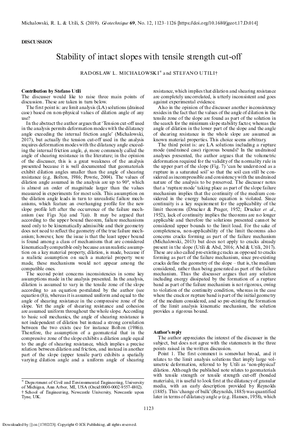 (PDF) Stability of intact slopes with tensile strength cut-off