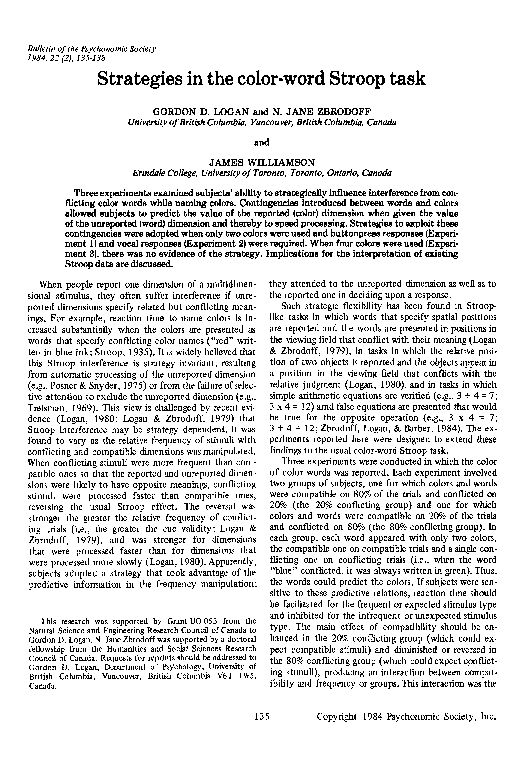 (PDF) Strategies in the color-word Stroop task | Gordon Logan ...