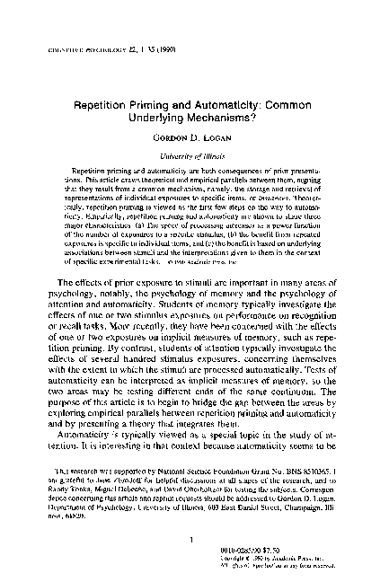 (PDF) Repetition priming and automaticity: Common underlying mechanisms?